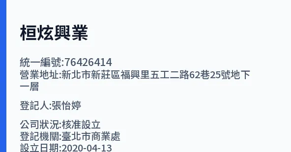 桓炫興業的照片-統編 76426414(新北市) 公司登記資料與營業項目詳細圖表