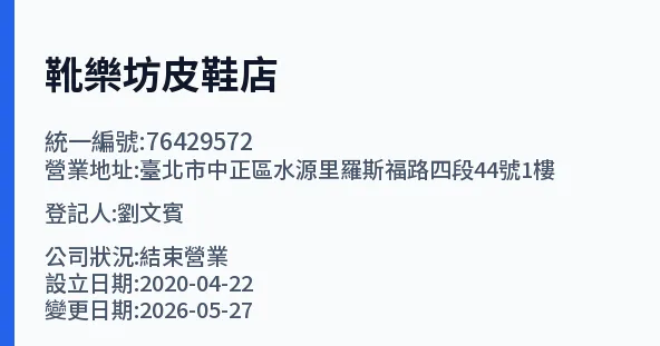 靴樂坊皮鞋店的照片-統編 76429572(臺北市) 公司登記資料與營業項目詳細圖表