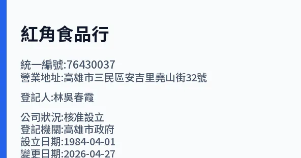 紅角食品行的照片-統編 76430037(高雄市) 公司登記資料與營業項目詳細圖表