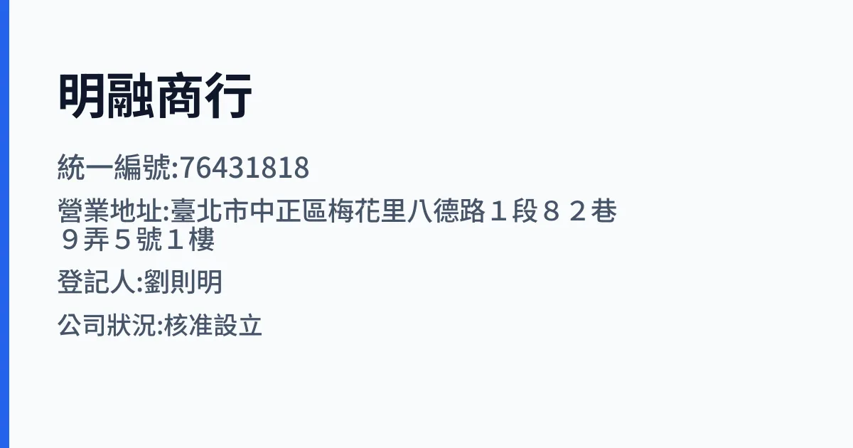 明融商行 - 統編 76431818(臺北市) 公司登記資料與營業項目詳細圖表