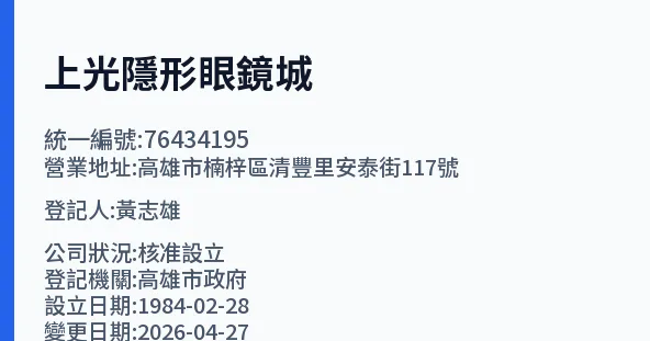 上光隱形眼鏡城的照片-統編 76434195(高雄市) 公司登記資料與營業項目詳細圖表