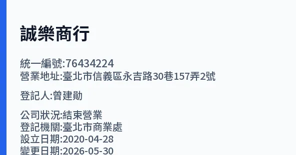 誠樂商行的照片-統編 76434224(臺北市) 公司登記資料與營業項目詳細圖表