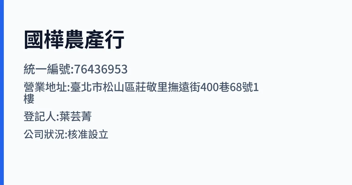 國樺農產行 - 統編 76436953(臺北市) 公司登記資料與營業項目詳細圖表