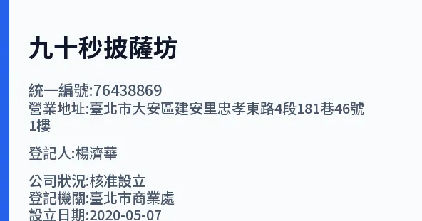 九十秒披薩坊的照片-統編 76438869(臺北市) 公司登記資料與營業項目詳細圖表