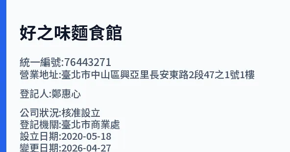 好之味麵食館的照片-統編 76443271(臺北市) 公司登記資料與營業項目詳細圖表