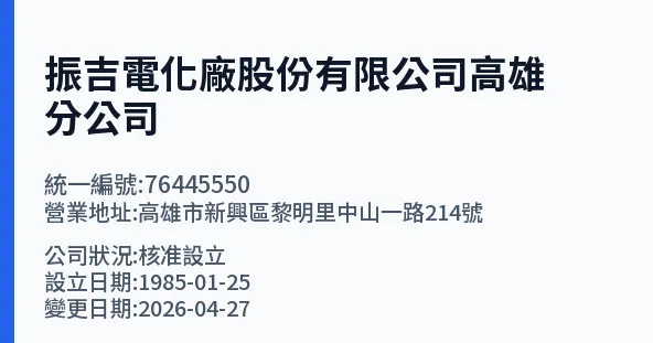 振吉電化廠股份有限公司高雄分公司的照片-統編 76445550(高雄市) 公司登記資料與營業項目詳細圖表