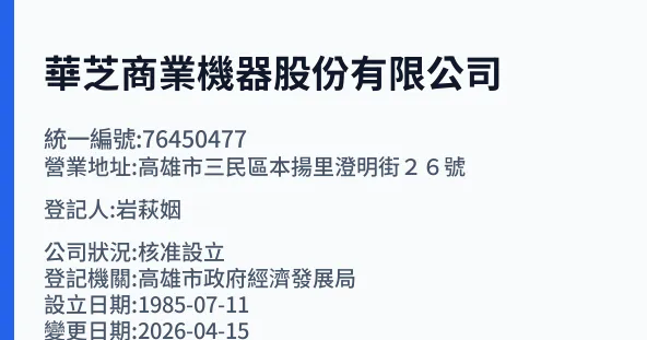 華芝商業機器股份有限公司的照片-統編 76450477(高雄市) 公司登記資料與營業項目詳細圖表
