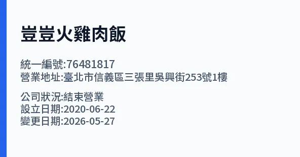 豈豈火雞肉飯的照片-統編 76481817(臺北市) 公司登記資料與營業項目詳細圖表