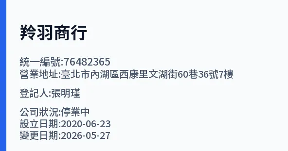 羚羽商行的照片-統編 76482365(臺北市) 公司登記資料與營業項目詳細圖表