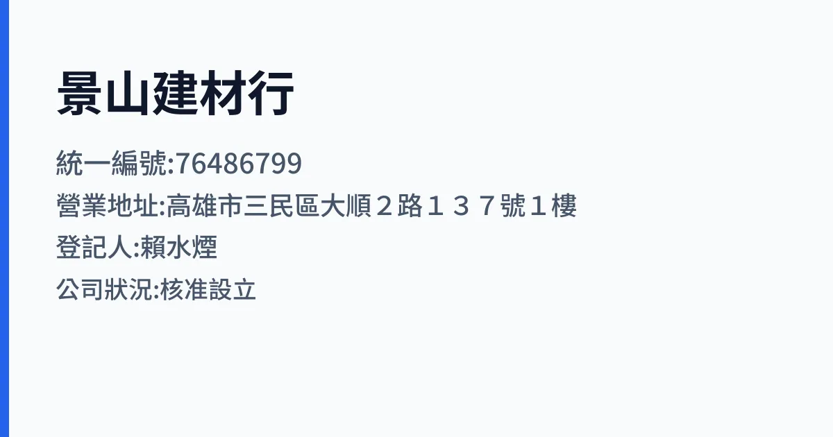 景山建材行 - 統編 76486799(高雄市) 公司登記資料與營業項目詳細圖表