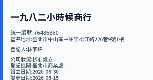 一九八二小時候商行的照片-統編 76486860(臺北市) 公司登記資料與營業項目詳細圖表