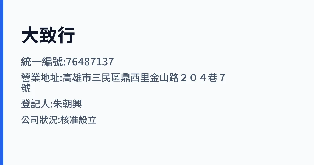 大致行 - 統編 76487137(高雄市) 公司登記資料與營業項目詳細圖表