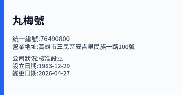 丸梅號的照片-統編 76490800(高雄市) 公司登記資料與營業項目詳細圖表