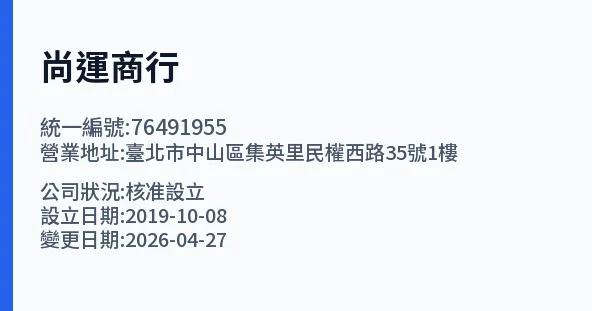 尚運商行的照片-統編 76491955(臺北市) 公司登記資料與營業項目詳細圖表