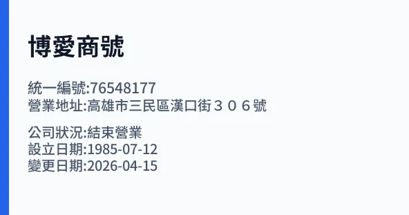 博愛商號的照片-統編 76548177(高雄市) 公司登記資料與營業項目詳細圖表