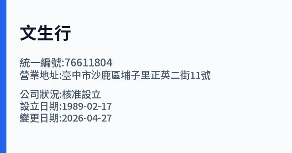 文生行的照片-統編 76611804(臺中市) 公司登記資料與營業項目詳細圖表
