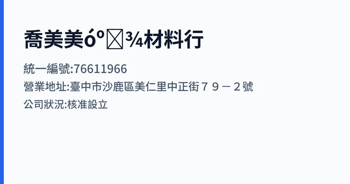 喬美美󺏾材料行 - 統編 76611966(臺中市) 公司登記資料與營業項目詳細圖表