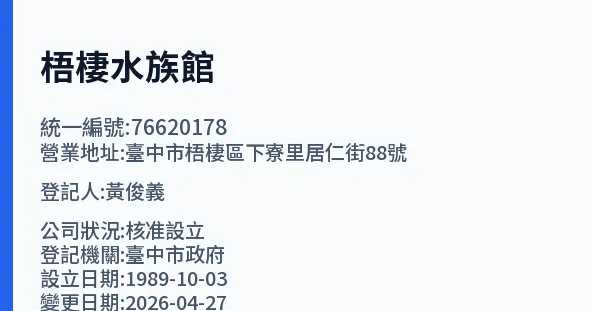 梧棲水族館的照片-統編 76620178(臺中市) 公司登記資料與營業項目詳細圖表