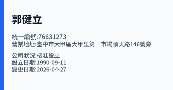 郭健立的照片-統編 76631273(臺中市) 公司登記資料與營業項目詳細圖表