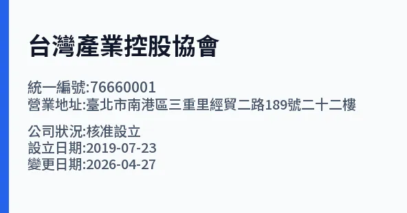 台灣產業控股協會的照片-統編 76660001(臺北市) 公司登記資料與營業項目詳細圖表