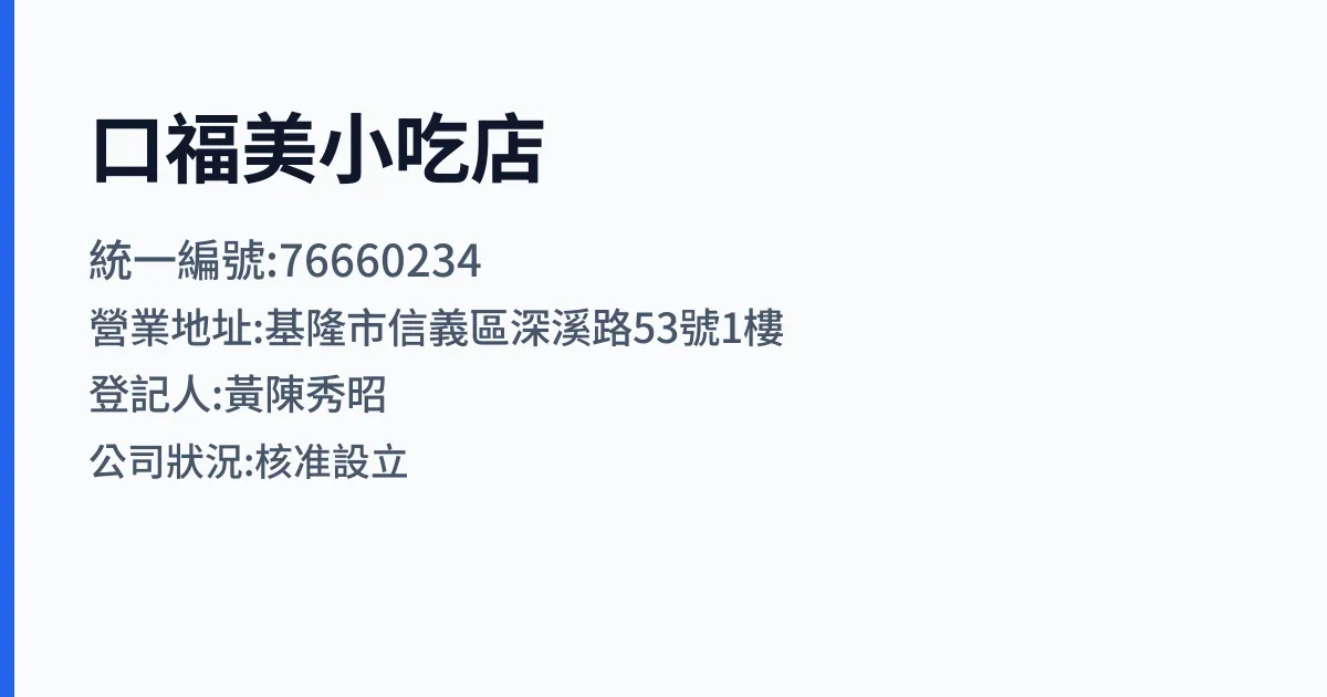 口福美小吃店 - 統編 76660234(基隆市) 公司登記資料與營業項目詳細圖表
