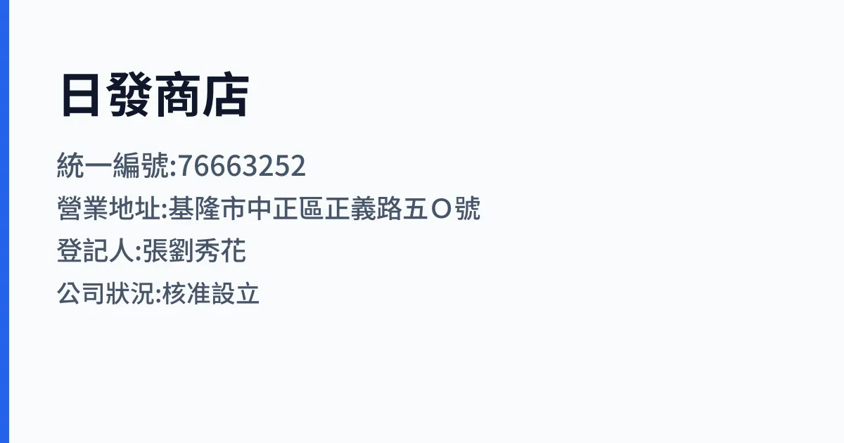 日發商店 - 統編 76663252(基隆市) 公司登記資料與營業項目詳細圖表