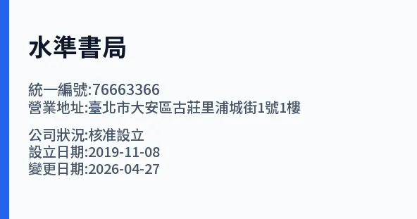 水準書局的照片-統編 76663366(臺北市) 公司登記資料與營業項目詳細圖表