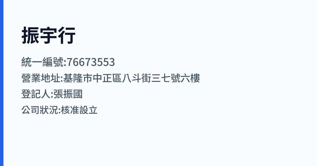 振宇行 - 統編 76673553（基隆市） 公司登記資料與營業項目詳細圖表