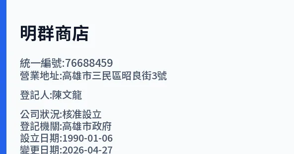 明群商店的照片-統編 76688459(高雄市) 公司登記資料與營業項目詳細圖表