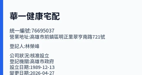 華一健康宅配的照片-統編 76695037(高雄市) 公司登記資料與營業項目詳細圖表