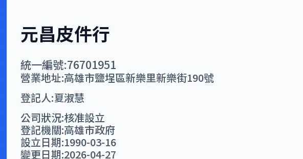 元昌皮件行的照片-統編 76701951(高雄市) 公司登記資料與營業項目詳細圖表