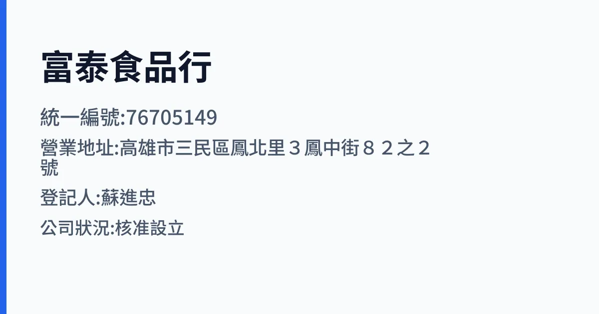 富泰食品行 - 統編 76705149(高雄市) 公司登記資料與營業項目詳細圖表