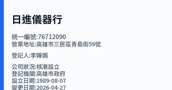 日進儀器行的照片-統編 76712090(高雄市) 公司登記資料與營業項目詳細圖表