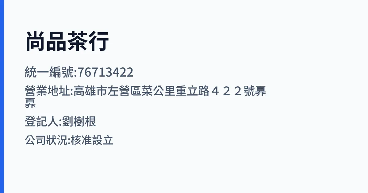 尚品茶行 - 統編 76713422(高雄市) 公司登記資料與營業項目詳細圖表