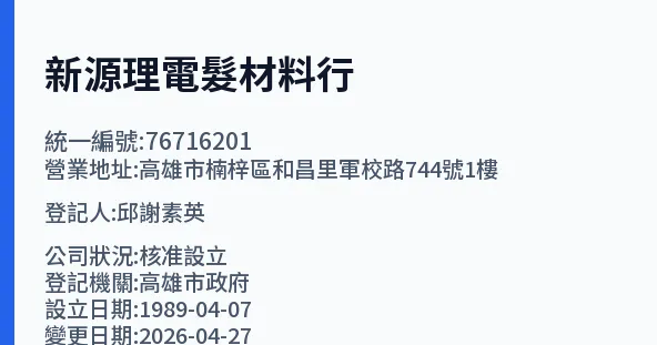 新源理電髮材料行的照片-統編 76716201(高雄市) 公司登記資料與營業項目詳細圖表