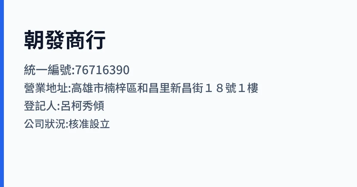 朝發商行 - 統編 76716390(高雄市) 公司登記資料與營業項目詳細圖表