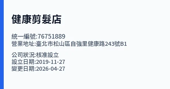 健康剪髮店的照片-統編 76751889(臺北市) 公司登記資料與營業項目詳細圖表