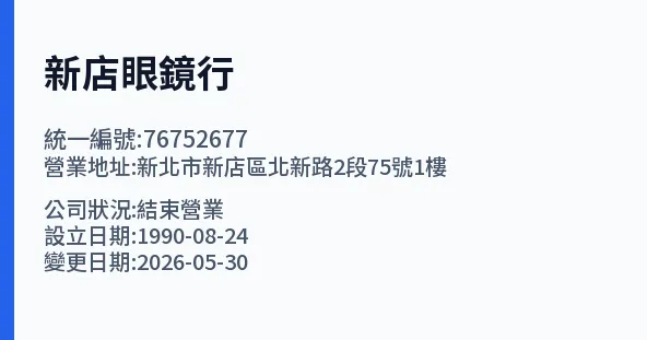 新店眼鏡行的照片-統編 76752677(新北市) 公司登記資料與營業項目詳細圖表