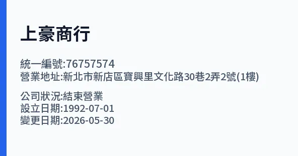 上豪商行的照片-統編 76757574(新北市) 公司登記資料與營業項目詳細圖表