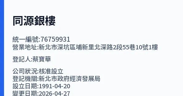 同源銀樓的照片-統編 76759931(新北市) 公司登記資料與營業項目詳細圖表
