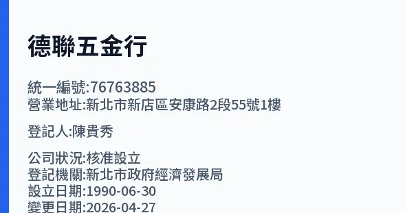 德聯五金行的照片-統編 76763885(新北市) 公司登記資料與營業項目詳細圖表