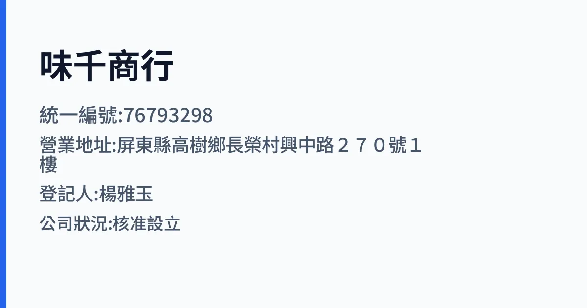 味千商行 - 統編 76793298(屏東縣) 公司登記資料與營業項目詳細圖表