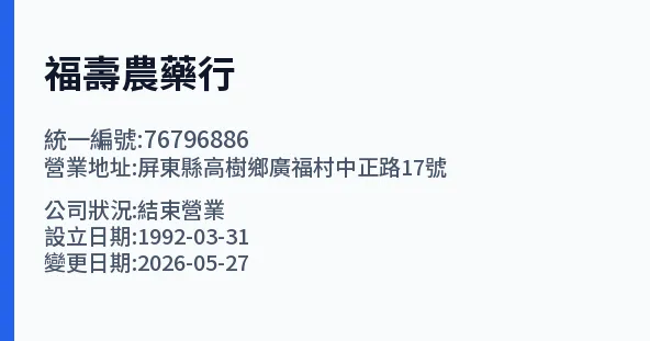 福壽農藥行的照片-統編 76796886(屏東縣) 公司登記資料與營業項目詳細圖表
