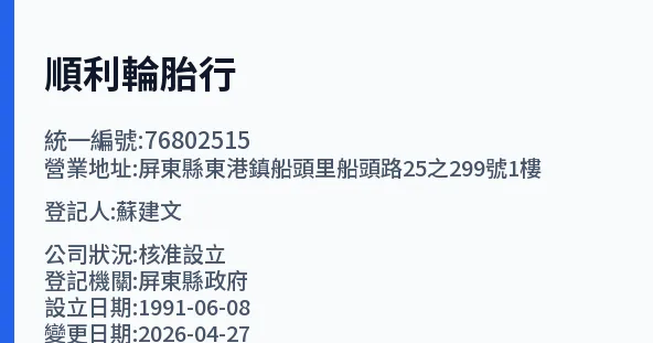 順利輪胎行的照片-統編 76802515(屏東縣) 公司登記資料與營業項目詳細圖表