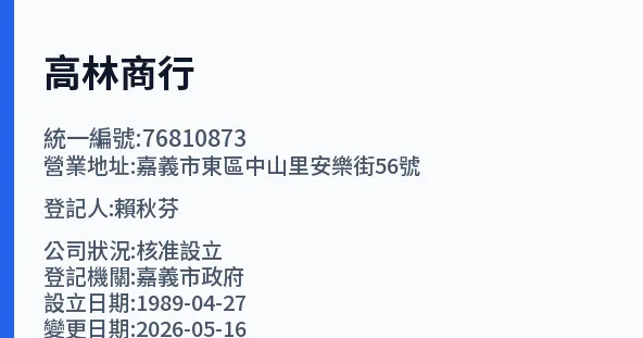 高林商行的照片-統編 76810873(嘉義市) 公司登記資料與營業項目詳細圖表