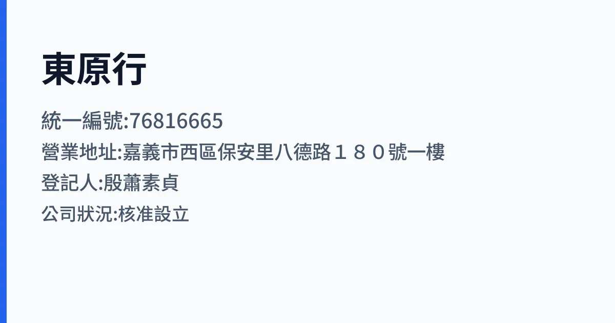 東原行 - 統編 76816665(嘉義市) 公司登記資料與營業項目詳細圖表