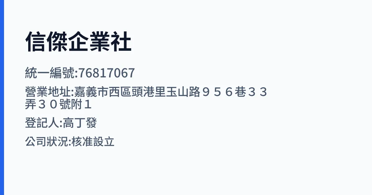 信傑企業社 - 統編 76817067(嘉義市) 公司登記資料與營業項目詳細圖表