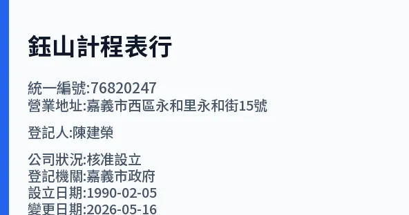 鈺山計程表行的照片-統編 76820247(嘉義市) 公司登記資料與營業項目詳細圖表