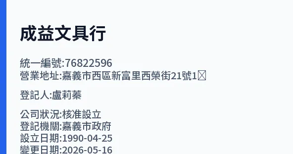 成益文具行的照片-統編 76822596(嘉義市) 公司登記資料與營業項目詳細圖表
