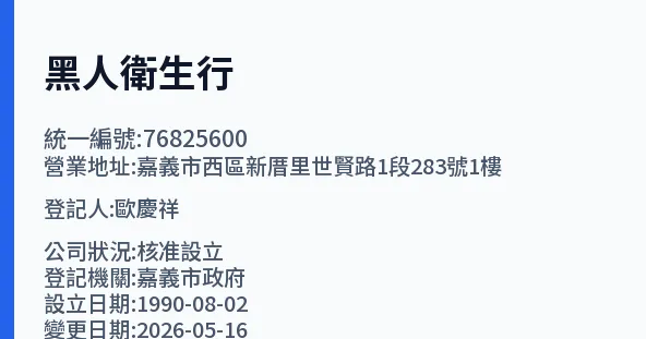黑人衛生行的照片-統編 76825600(嘉義市) 公司登記資料與營業項目詳細圖表